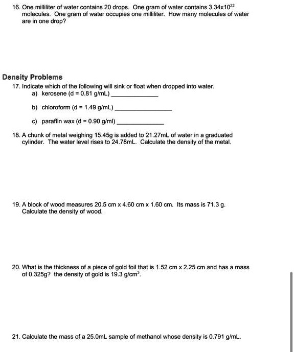 16 one milliliter of water contains 20 drops one gram of water contains ...