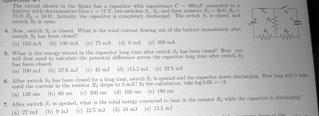 SOLVED: The circuit shown in the figure has a capacitor with capacitance C = 800 F connected to ...