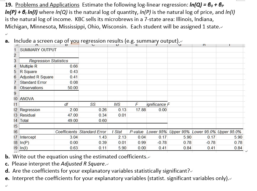 SOLVED: 19. Problemsand Applications Estimate the following log-linear regression: In(Q) = 6o ...