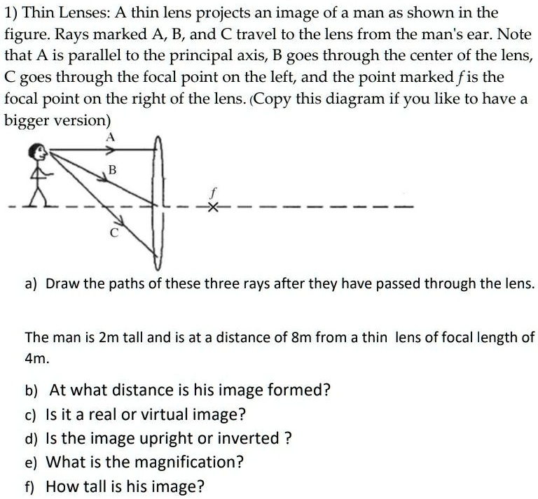 1 thin lenses a thin lens projects an image of a man as shown in the ...