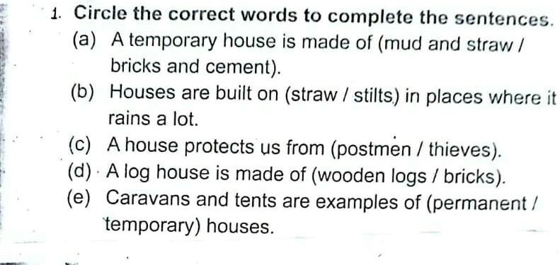1. Circle the correct words to complete the sentences. (a) A temporary ...