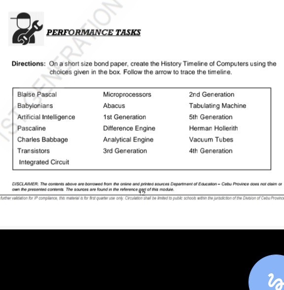 performance tasks directions on a short size bond paper create the history timeline of computers ...
