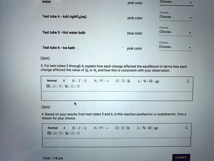 water pink color Choose... Test tube 4 - Add AgNO3(aq) pink color ...