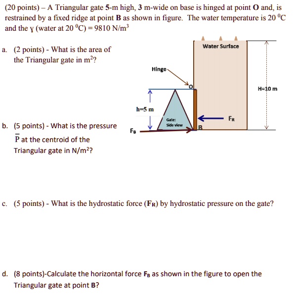 (20 points) - A Triangular gate 5-m high, 3 m-wide on base is hinged at point O and, is ...