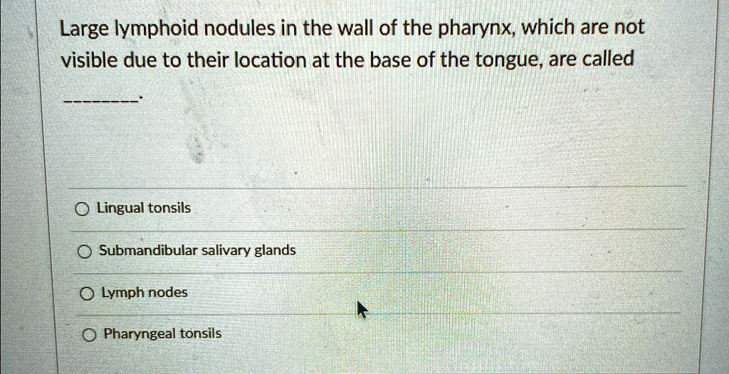 Large lymphoid nodules in the wall of the pharynx, which are not ...