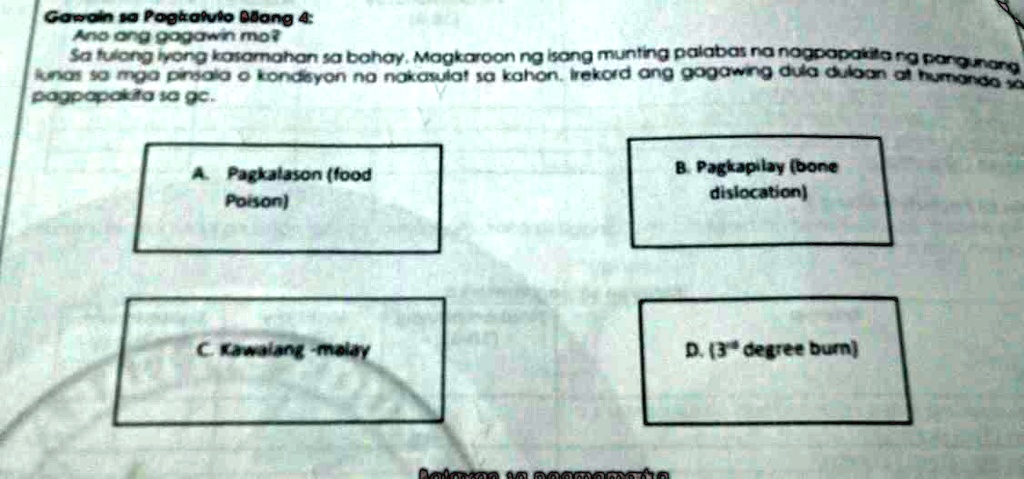 SOLVED: Gawain sa Pagkatuto Bilang 4: Ano ang gagawin mo? Sarong wong ... SOLVED: Gawain sa Pagkatuto Bilang 4: Ano ang gagawin mo? Sarong wong ...