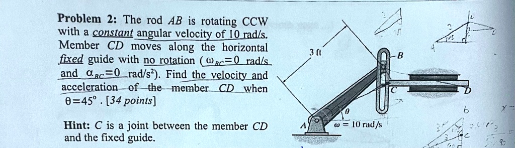 SOLVED: Problem 2: The rod AB is rotating CCW with a constant angular velocity of 10 rad/s ...