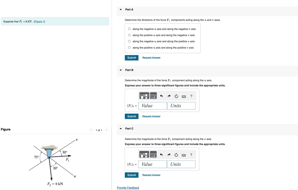 determine the directions of the force f1 components acting along the u ...