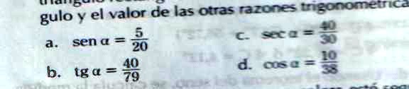 SOLVED: cada uno de los siguientes datos corresponde a un triangulo ...