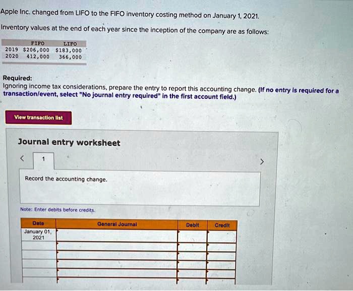 SOLVED: Apple Inc. changed from the LIFO to the FIFO inventory costing ...