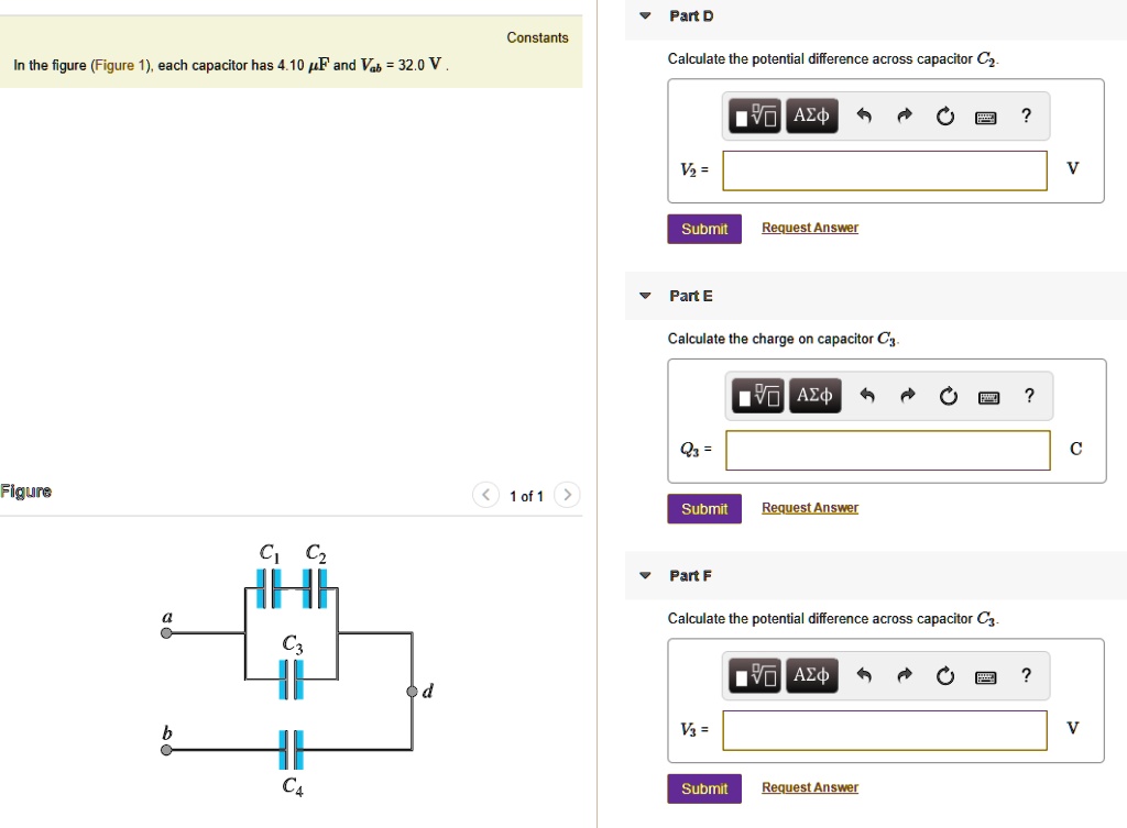 Part D Constants In the figure (Figure 1), each capacitor has 4.10 µF ...