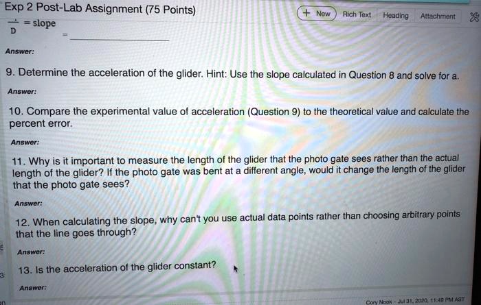 SOLVED: Exp 2 Post-Lab Assignment (75 Points) - Slope New Rich Text ...