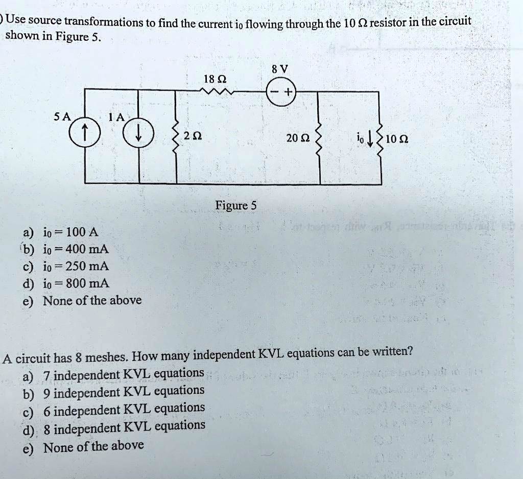 SOLVED: ) Use source transformations to find the current io flowing through the 10 Q resistor in ...