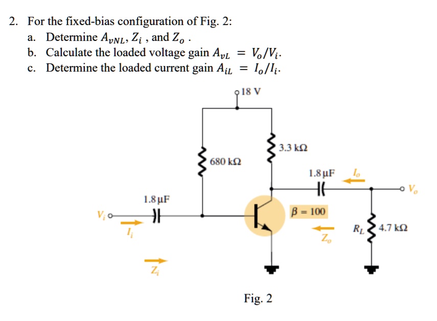 2. For the fixed-bias configuration of Fig. 2: a. Determine AvNL, Zi ...