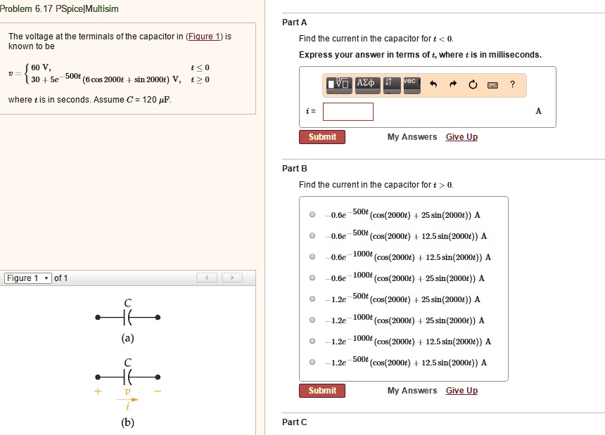 Problem 6.17 PSpice|Multisim Part A The voltage at the terminals of the ...