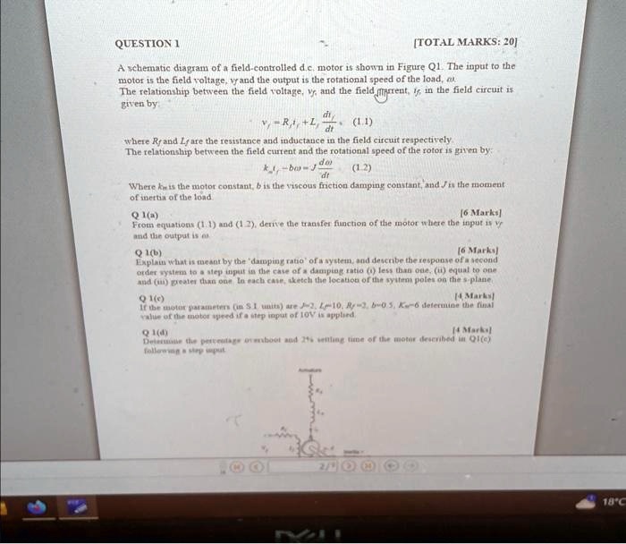 SOLVED: Question 1 [TOTAL MARKS: 20] A schematic diagram of a field-controlled d.c. motor is ...