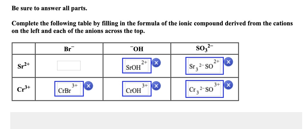 SOLVED: Be sure to answer all parts: Complete the following table by ...
