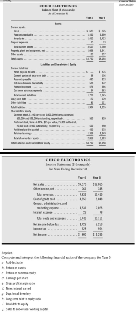 CHICO ELECTRONICS Income Statement (thousands) For Years Ending ...