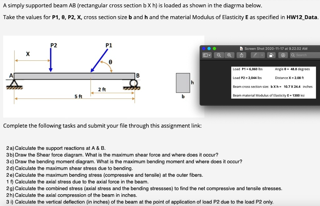 SOLVED: A simply supported beam AB (rectangular cross section b X h) is loaded as shown in the ...