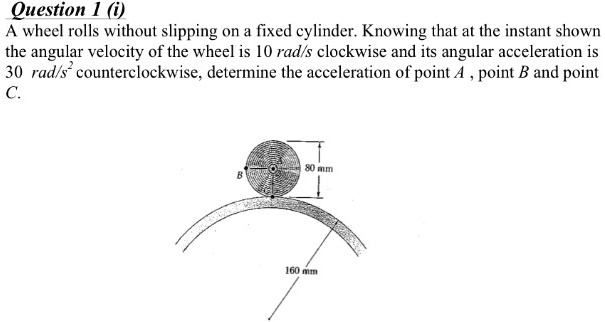 SOLVED: Question 1: A wheel rolls without slipping on a fixed cylinder. Knowing that at the ...