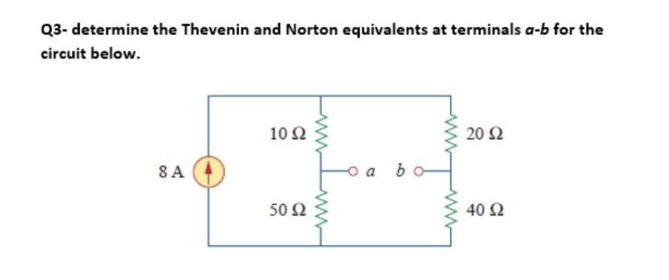 SOLVED: Q3- determine the Thevenin and Norton equivalents at terminals a-b for the circuit below.