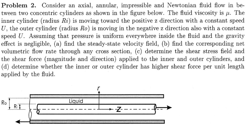 SOLVED: Problem 2. Consider an axial, annular, incompressible and Newtonian fluid flow between ...