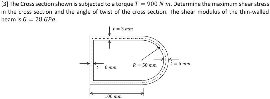 [3] The Cross section shown is subjected to a torque T = 900 N m ...