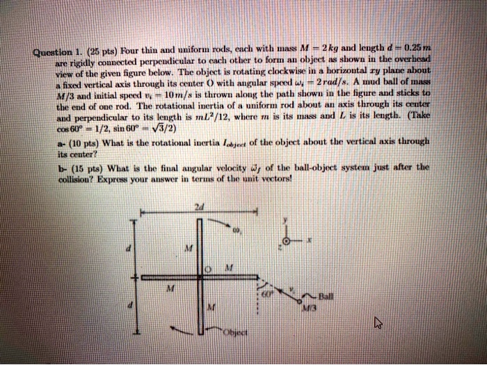 SOLVED: Four thin and uniform rods each with mass M = 2 kg and length d = 0.25 m are shown in ...