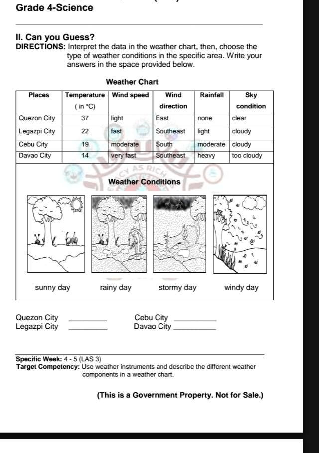 Grade 4-Science II. Can you Guess? DIRECTIONS: Interpret the data in ...