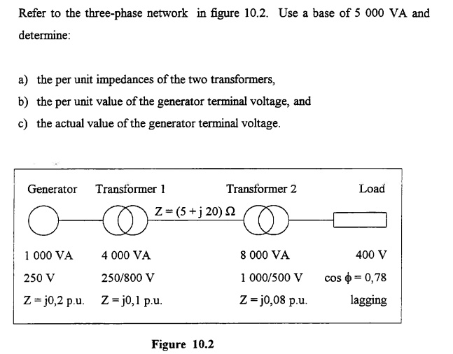 SOLVED: Refer to the three-phase network in figure 10.2. Use a base of ...