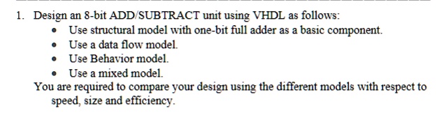 Solved Design An 8 Bit Addsubtract Unit Using Vhdl As Follows Use A Structural Model With A