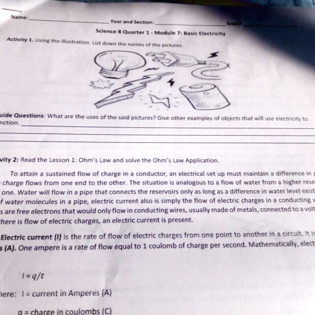 Name: Year and Section: Science 8 Quarter 1 - Module 7: Basic ...