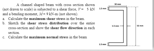SOLVED: A channel-shaped beam with a cross-section, shown not drawn to ...