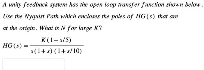 Solved A Unity Feedback System Has The Open Loop Transfer Function Shown Below Use The Nyquist