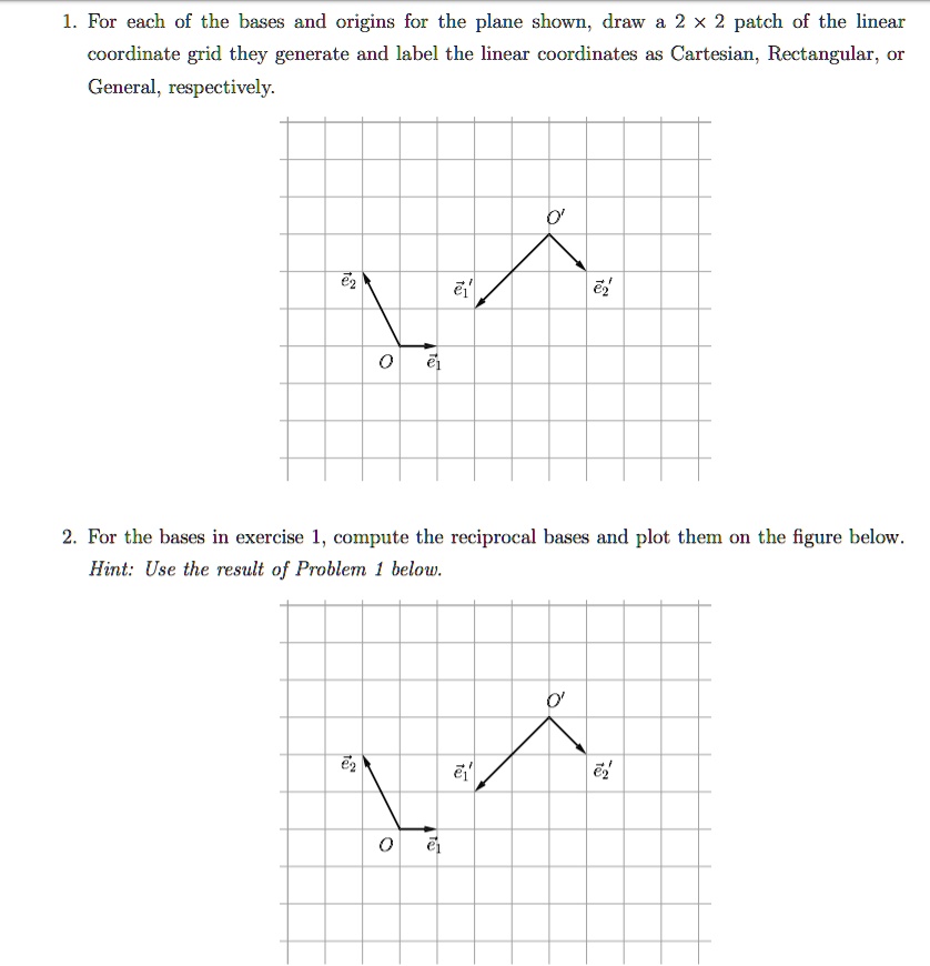 SOLVED: For each of the bases and origins for the plane shown; draw a 2 ...