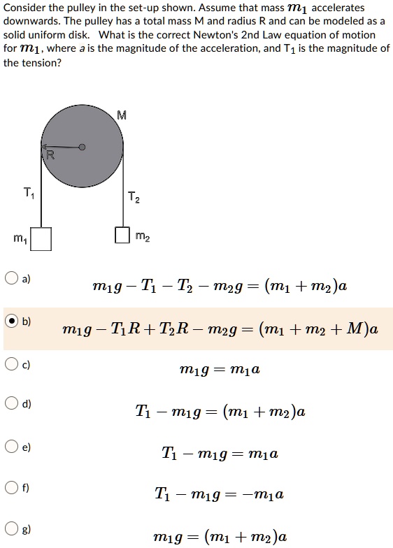 SOLVED: Consider the pulley in the set-up shown: Assume that mass m1 ...