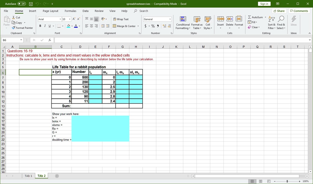 instructions calculate lx lxmx and xlxmx and insert values in the ...