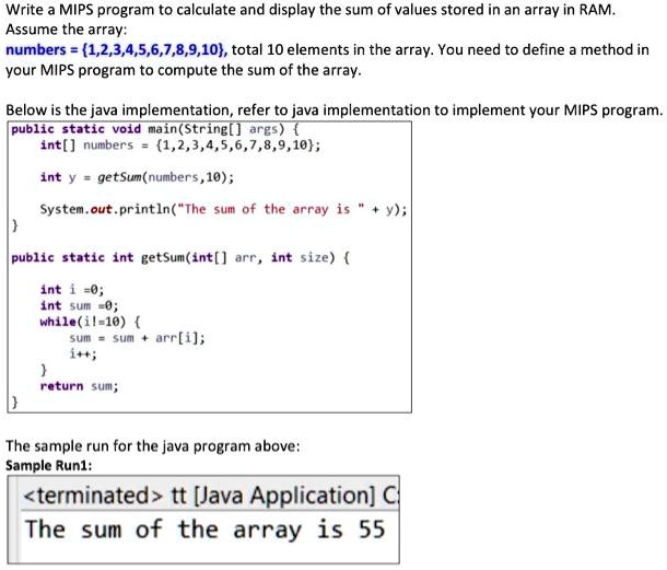 Help Write A Mips Program To Calculate And Display The Sum Of Values Stored In An Array In Ram