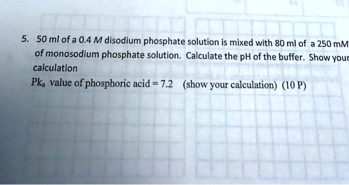 SOLVED: 50 mlof a 0.4 M disodium phosphate solution is mixed with 80 ml of a 250 mM of ...