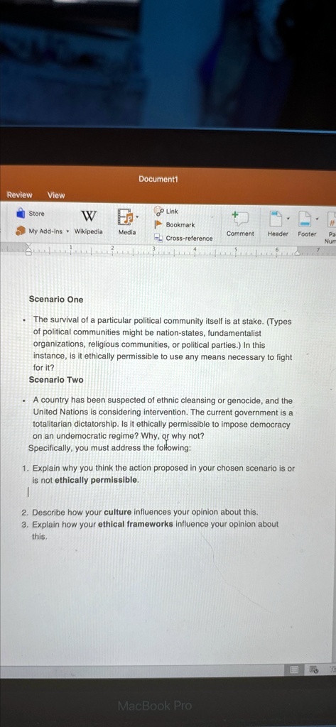 SOLVED: Document1 Review View Store W Link Bookmark My Add-ins ...