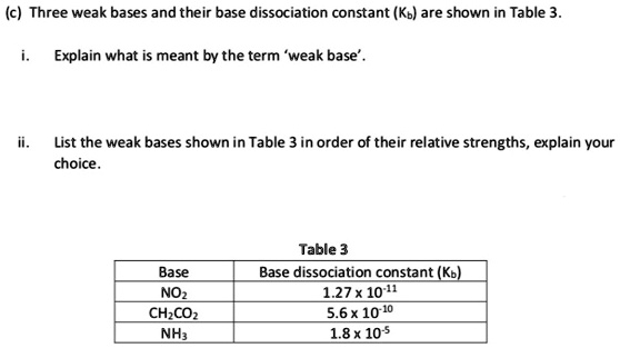 SOLVED: (c) Three wea bases andtheir base dissociation constant (Kb ...