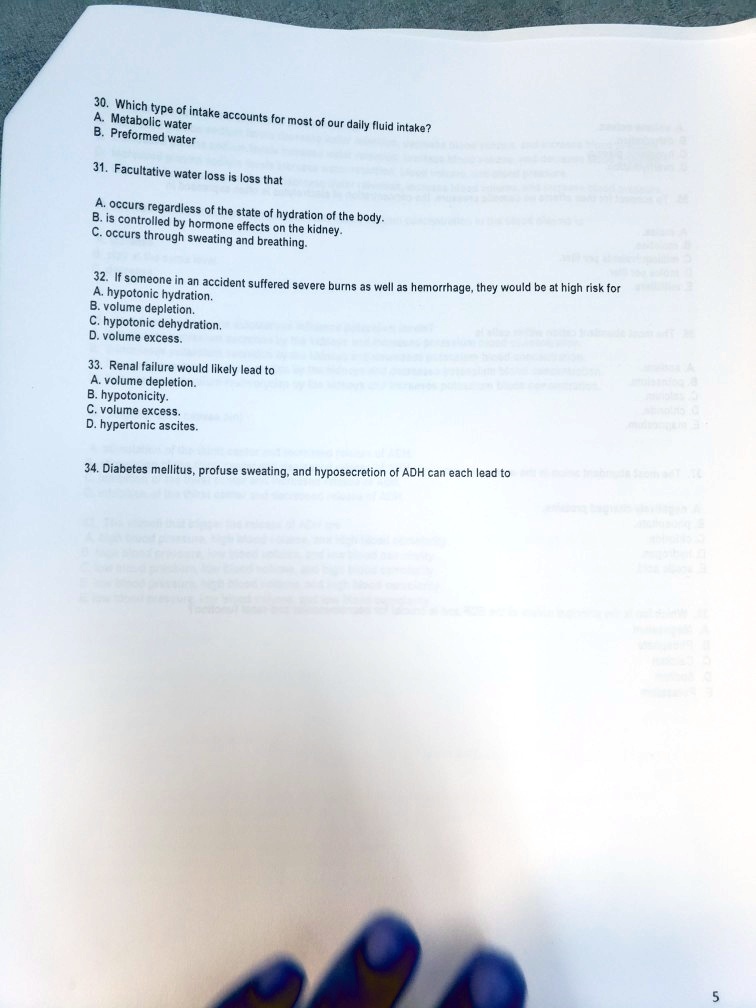 30. Which type of intake accounts for most of our daily fluid intake? A ...