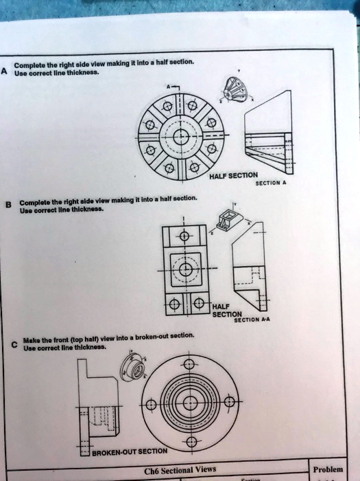 Complete the right side view, making it into a half section. Use ...