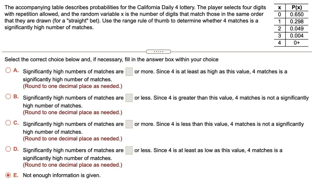 SOLVED: The accompanying table describes probabilities for the ...