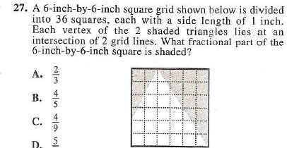 27 a 6 inch by 6 inch square grid shown below is divided into 36 squares each with side length ...
