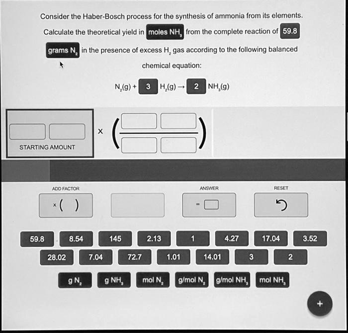 SOLVED: Consider the Haber-Bosch process for the synthesis of ammonia from its elements ...