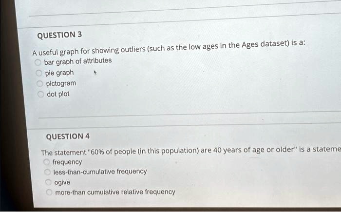 SOLVED: QUESTION3 A useful graph for showing outliers (such as the low ...