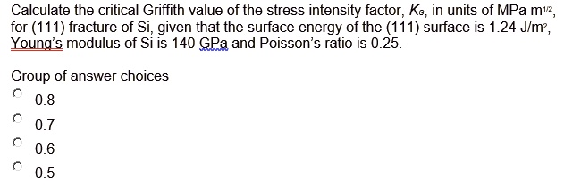 Calculate the critical Griffith value of the stress intensity factor ...