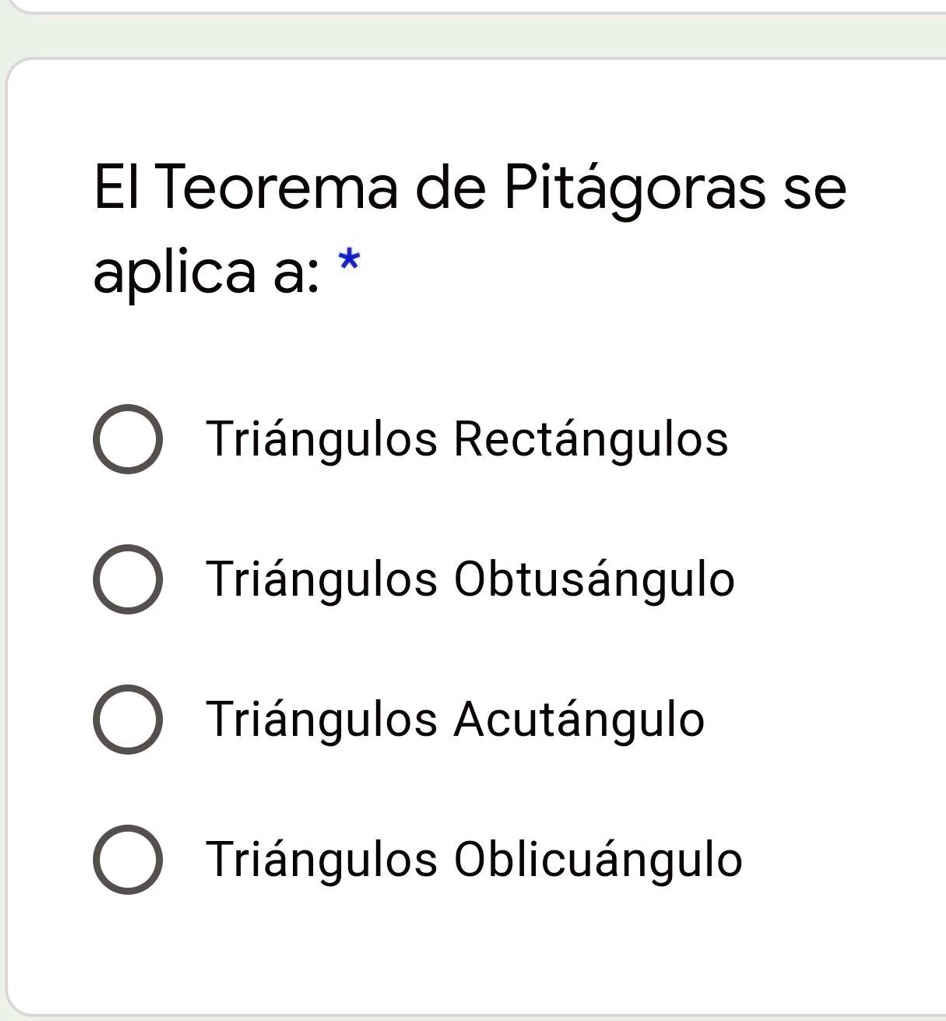 el teorema de Pitágoras se aplica a a)-triangulos b)-triángulos ...