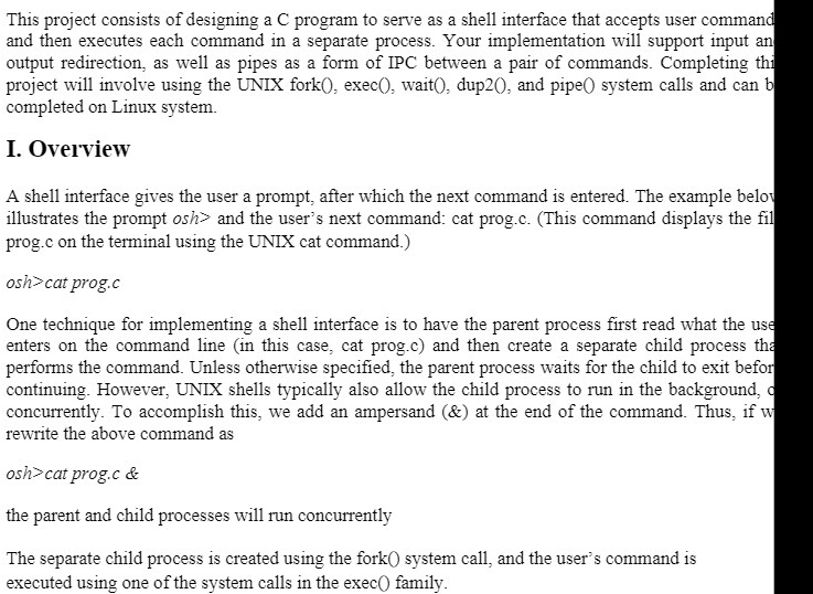 Solved This Project Consists Of Designing A C Program To Serve As A Shell Interface That 6822